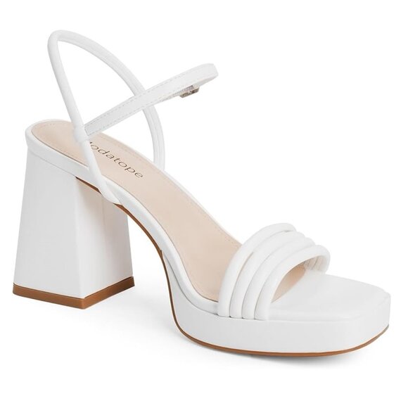 Modatope | Shoes | Modatope White Platform Chunky Heel Strappy Square ...